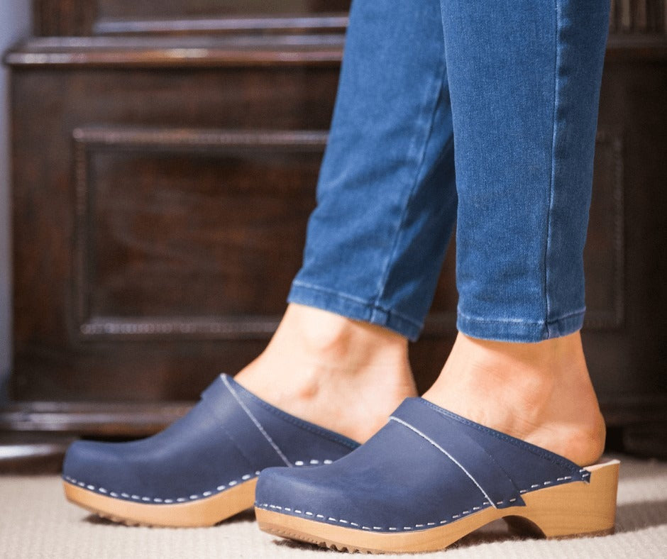 Greta Swedish Leather Clogs | Matte Blue Handmade Clogs (LAST EU37)